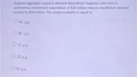 Solved Suppose Aggregate Output Is Demand Determined Chegg