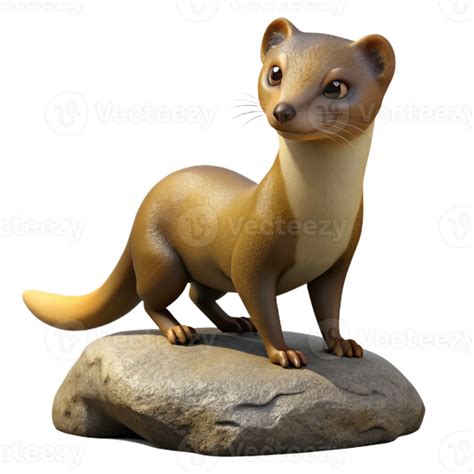 Mignonne Dessin Animé Belette Permanent Sur Une Roche 55387151 Png