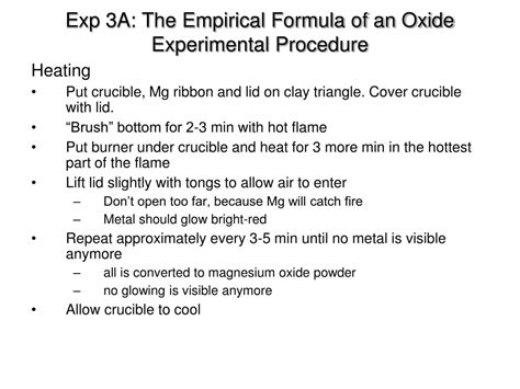 Ppt Exp 3a The Empirical Formula Of An Oxide Powerpoint Presentation