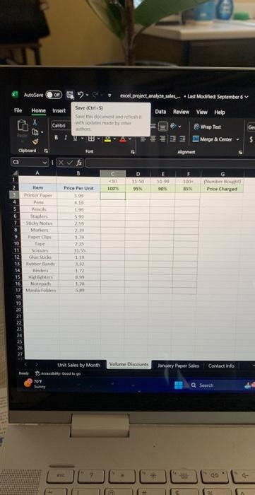 Solved On The Volume Discounts Sheet Fill In C3f17 By