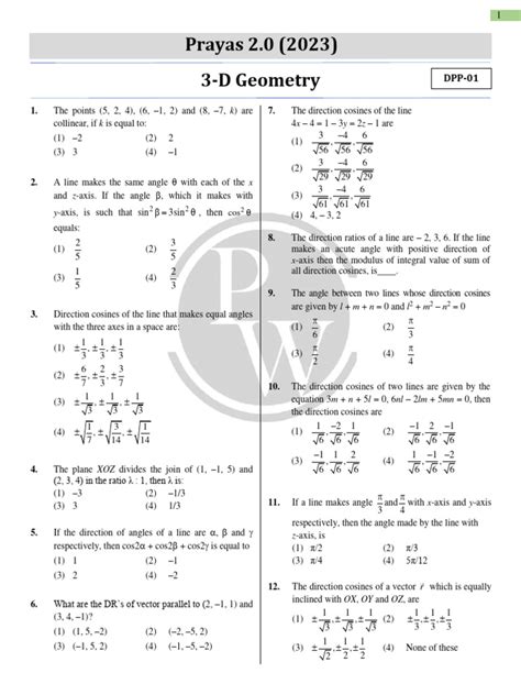 3d Geometry Dpp 01 Lec 02 Prayas 20 2023 Pw Star Pdf Angle