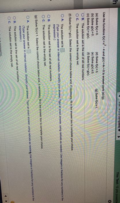 solved use the functions f x x2 4 and g x 4x 8 to answer