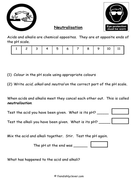 Neutralization Worksheet Acids Alkalis Ph Scale