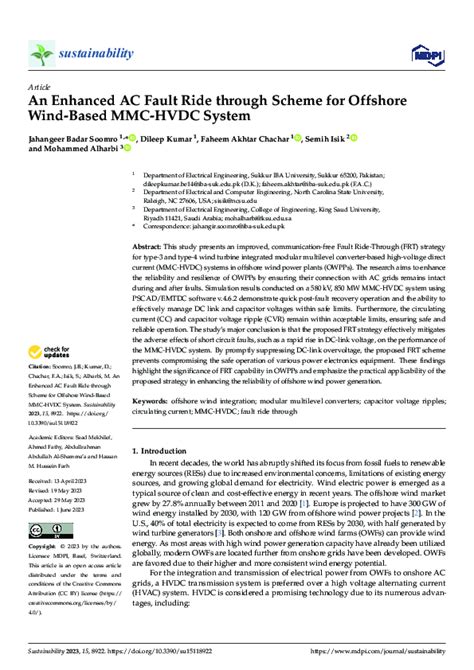 Pdf An Enhanced Ac Fault Ride Through Scheme For Offshore Wind Based Mmc Hvdc System