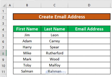 Create Email Address With First Initial And Last Name Using Excel Formula