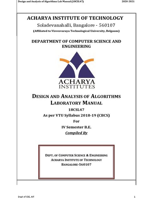 Daa Lab Manual 18csl47 2020 21 Pdf