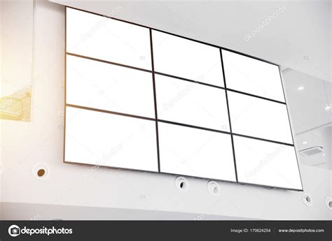 Wall Lcd Display Screen Panel In Modern Office Building With Clipping