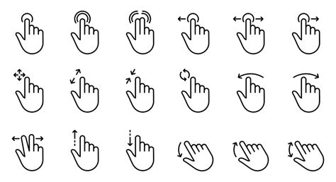 Hand Finger Touch Swipe And Drag Outline Icon Set Pinch Screen Rotate Up Down On Screen Line