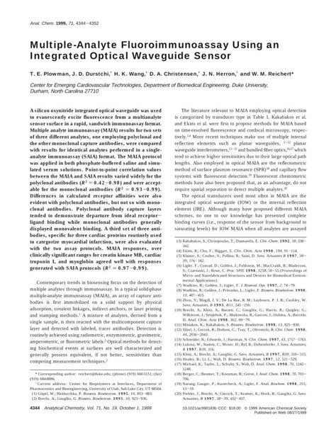 Pdf Multiple Analyte Fluoroimmunoassay Using An Integrated Optical