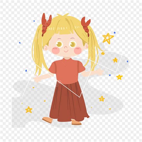 만화 소녀 일러스트 암 별자리 소녀 온화한 12 별자리 스타 트랙 Png 일러스트 및 Psd 이미지 무료 다운로드