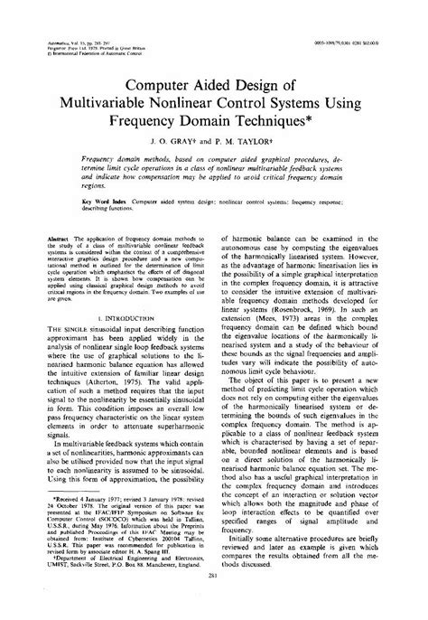 Pdf Computer Aided Design Of Multivariable Nonlinear Control Systems Using Frequency Domain