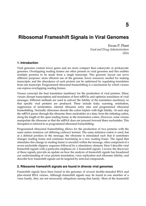 Pdf Ribosomal Frameshift Signals In Viral Genomes