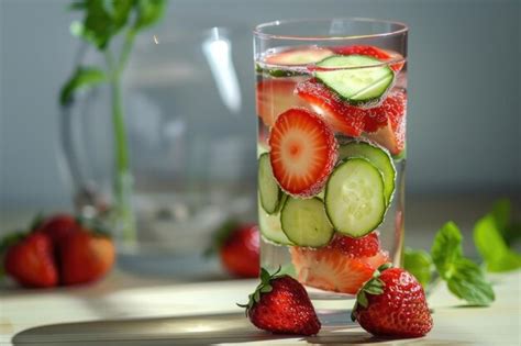 Premium Photo Refreshing Strawberry Cucumber Infused Water Served In A Glass