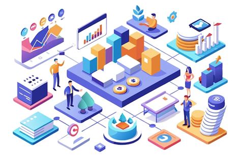 Isometric Illustration Of A Complex Business Network With People Charts