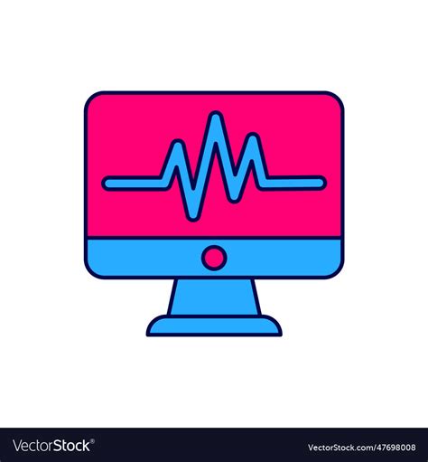 Filled Outline Computer Monitor With Cardiogram Vector Image