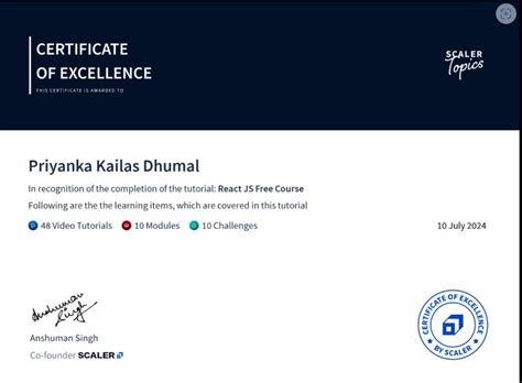 Priyanka Dhumal On Linkedin Exited To Share That I Have Obtained My React Js Certificate From