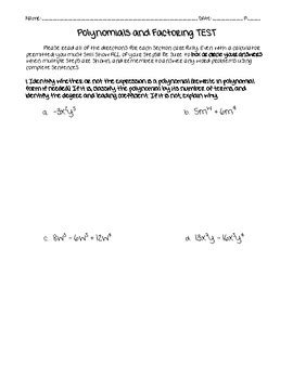 Polynomials And Factoring Test By Algebra Tools TPT