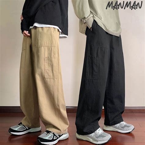 Manman กางเกงทำงานสำหรับผู้ชาย กระบอกตรง ขากว้าง อเมริกันไฮสตรีท สันทนาการ Shopee Thailand