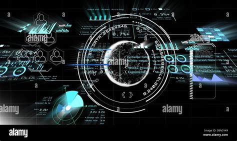 Animating Holographic Globe Rotating In Virtual Display With Data Rings Bar Charts And User