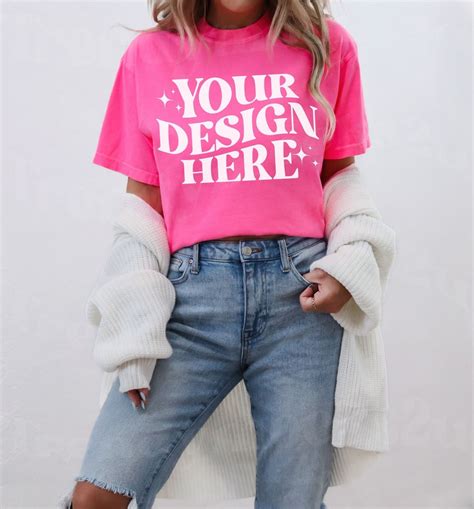 Neon Pink Comfort Colors C1717 Mockup 1717 Neon Pink Shirt Mockup Neon Tshirt Mockup Comfort