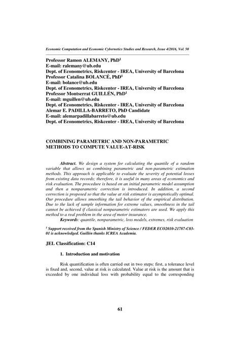 Pdf Combining Parametric And Non Parametric Methods To Compute Value At Risk