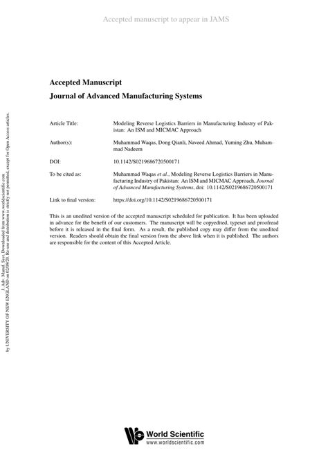 Pdf Modeling Reverse Logistics Barriers In Manufacturing Industry Of
