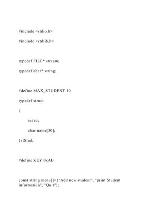 Include Stdio H Include Stdlib Htypedef FILE Stream Docx