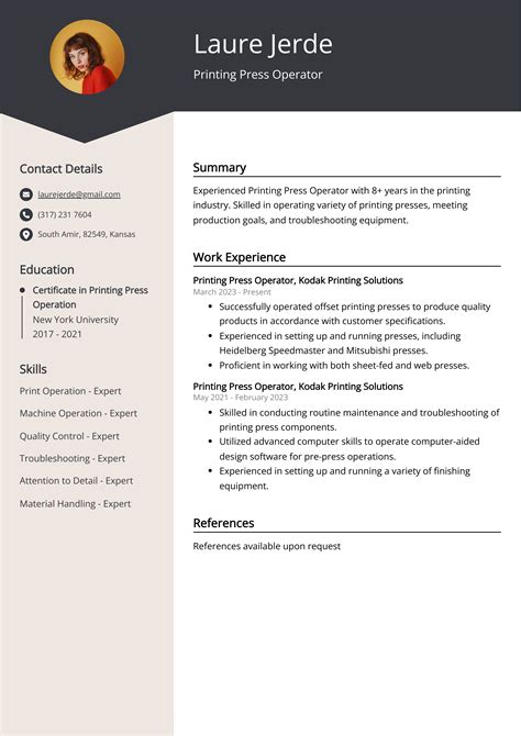 Printing Press Operator Resume Examples Template And 20 Tips