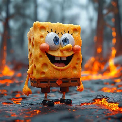 Spongebob The Cartoon Fire Forest Fire Person Hd Wallpaper Premium Ai Generated Image