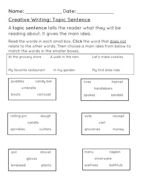 Writing A Topic Sentence Worksheet