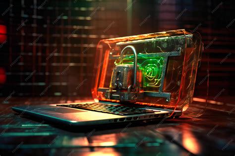 Premium Photo A Laptop Secured By A Padlock Representing Password And Biometric Scanning To