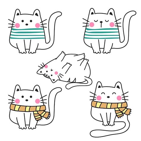 귀여운 고양이 스티커 고양이 터 세트 프리미엄 벡터