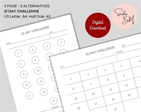 21 Day Challenge Printable Habit Tracker Daily Goal Etsy In 2022 Routine Chart Goal Tracker