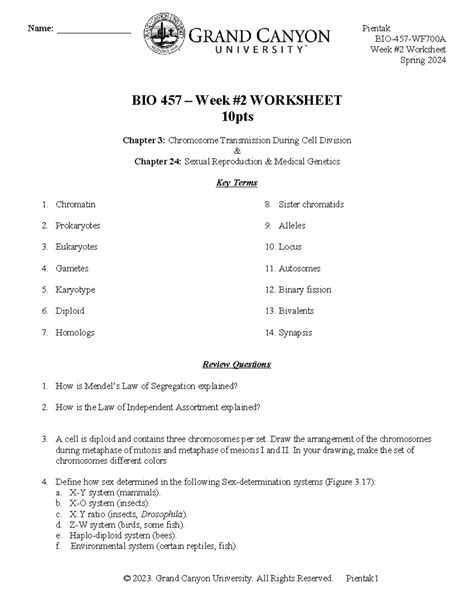 BIO 457 Week 2 Worksheet Name Pientak BIO 457 WF700A Week 2 Worksheet