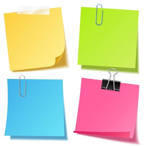 Premium Vector Realistic Colorful Blank Sticky Notes With Clip Binder Colored Sheets Of Note