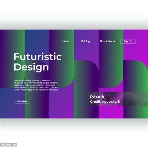 미래 지향적 인 디자인 테마 그라데이션 추상 홀로그램 배경으로 방문 페이지 템플릿 벡터 일러스트 레이 션 Eps 10 0명에 대한 스톡 벡터 아트 및 기타 이미지 Istock
