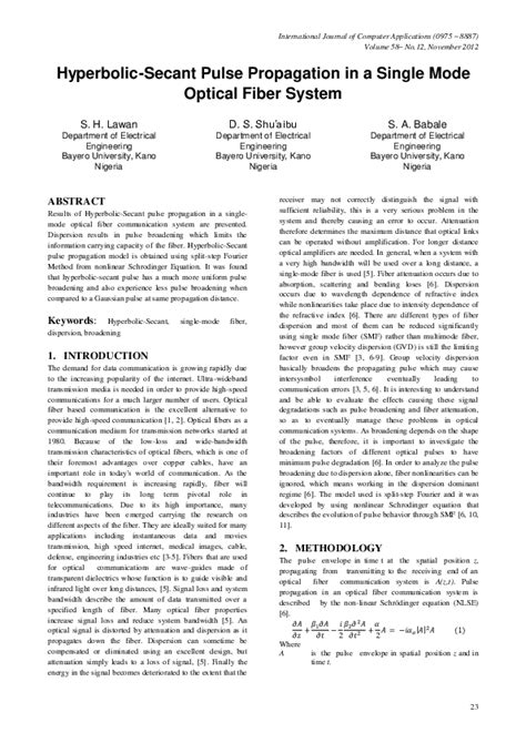 Pdf Hyperbolic Secant Pulse Propagation In A Single Mode Optical Fiber System