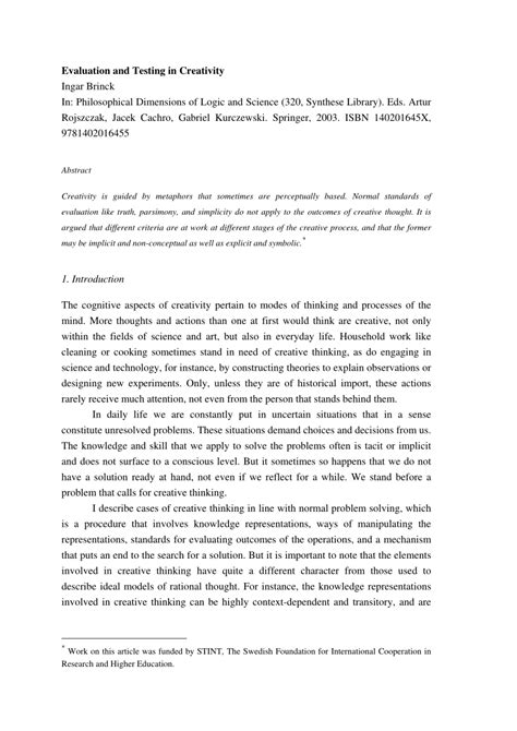 PDF Evaluation And Testing In Creativity