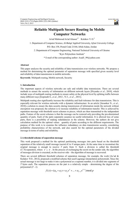 Pdf Reliable Multipath Secure Routing In Mobile Computer Networks