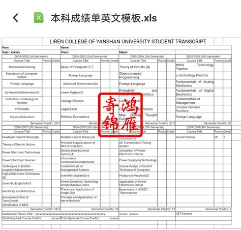 燕山大学里仁学院出国留学英文成绩单翻译模板 资料中心 鸿雁寄锦