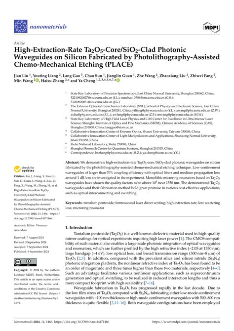 Pdf High Extraction Rate Ta2o5 Coresio2 Clad Photonic Waveguides On Silicon Fabricated By