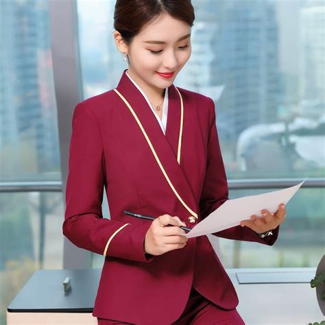 2022 한국어 스타일 봄 가을 여성 바지 정장 2 조각 세트 사무실 숙녀 블레 이저 블랙 비즈니스 작업복 스튜어디스 유니폼 Aliexpress