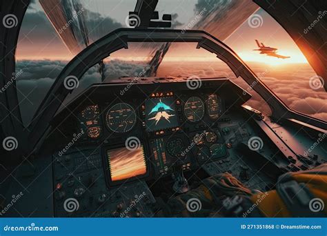 Jet Fighter Cockpit At Sunset Military Aviation Created With
