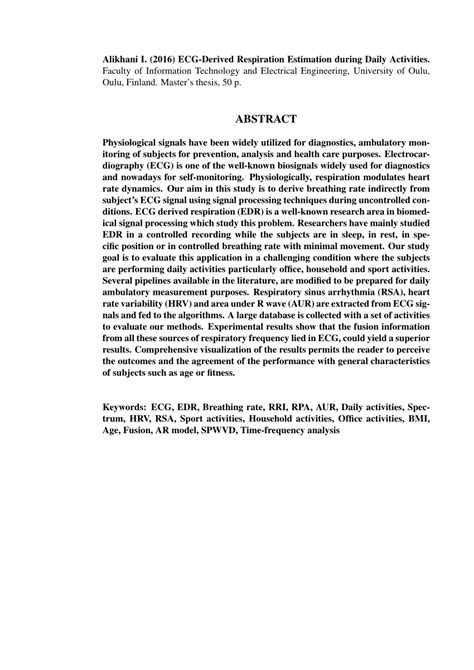Pdf Ecg Derived Respiration Estimation During Daily Activites