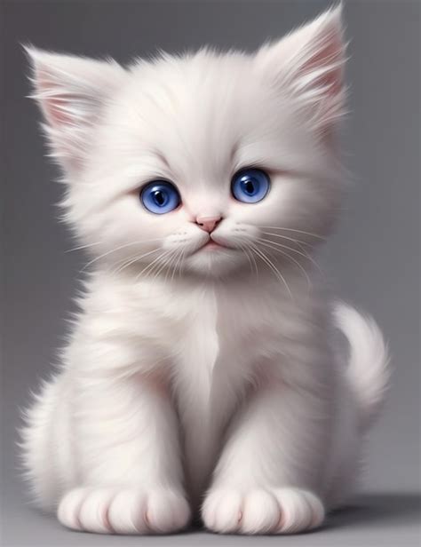 Premium Ai Image Fluffy White Kitten