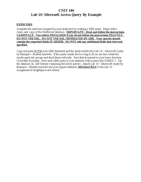 Lab Microsoft Access Qbe Student Exercise Answers Studocu
