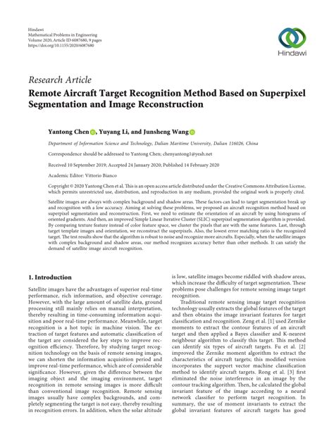 Pdf Remote Aircraft Target Recognition Method Based On Superpixel