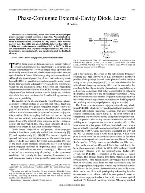 Pdf Phase Conjugate External Cavity Diode Laser