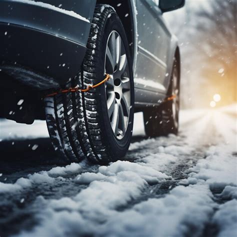 Premium Ai Image A Closeup Of A Cars Tires Navigating A Snowy Road Focusing On The Tread And