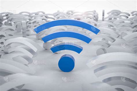 3d 渲染蓝色 Wi Fi 标志上的白色背景